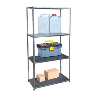 Relaxdays Lagerregal, verzinkter Stahl, HBT 180 x 90 x 40 cm, 160 kg, 4 Ebenen, Keller & Garage, Schwerlastregal, Silber