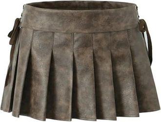 Generic Jupe Micro-&eacute;lastique Jupe pliss&eacute;e en Cuir Jupe Femme-Marron-S