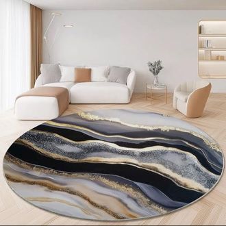 Generic Lavable Tapis Rond 160 cm, Nature Marbre Texture Motif Doux Antid&eacute;rapant Tapis &agrave; Poils Courts, Blanc Or Flanelle Tapis pour Chambre Salon Cuisine Bure