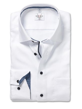 Marvelis Herren Oberhemd Langarm Non-Iron-Modern-Fit,Einfarbig,13 New Kent,Weiss 00,46