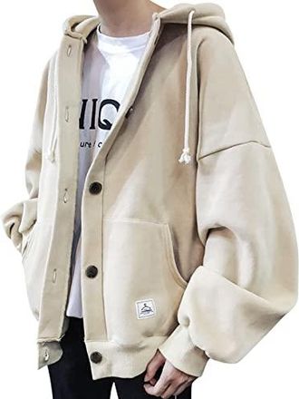 Generic Veste moelleuse pour homme en polaire - Sweat ample à manches longues avec poche - Style décontracté - Pour la vie quotidienne - Cadeau de Noël, kaki,