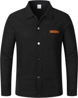 Generic Veste chemise pour homme - Motif gaufr&eacute; - Veste de loisirs &agrave; manches longues avec boutonni&egrave;re - Veste de transition l&eacute;g&egrave;re - Chemise boutonn&eacute;e &agrave; manch