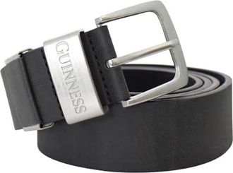 Guinness Ceinture officielle en cuir pleine fleur pour homme - Cuir noir robuste avec double couture et boucle en m&eacute;tal - Cadeau de marque authentique, R&eacute;glabl