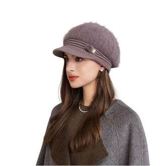 Generic Bonnet dhiver en tricot &eacute;l&eacute;gant avec doublure en polaire chaude pour femme - Bonnet dhiver tricot&eacute; thermique doubl&eacute; en polaire - B&eacute;ret chaud en laine 