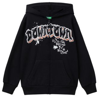 Benetton Kinder und Jugendliche Jacke C/Kappe M/L 3fwyc504b Strickjacke, Schwarz, 120 cm