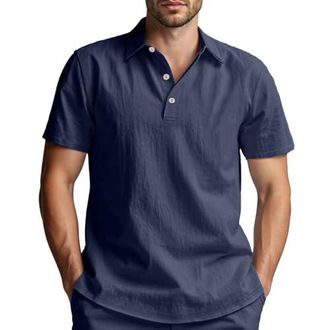 Generic Polo d&eacute;contract&eacute; pour homme - Haut ample avec col boutonn&eacute; pour l&eacute;t&eacute; - Style polyvalent pour un confort et une mode au quotidien., Marine, 3XL