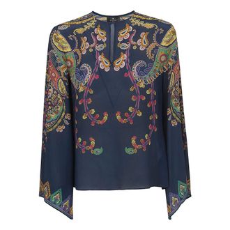 Etro Femme, Blouses et Chemises, Multicolore, Taille: 36 FR Chemisier en soie &agrave; imprim&eacute; floral cachemire plac&eacute;