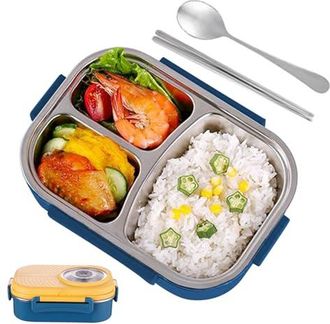 Generic Bo&icirc;te &agrave; d&eacute;jeuner en acier inoxydable pour &agrave; 3 compartiments et r&eacute;cipient de stockage de bo&icirc;tes de fuite pour aliments, avec couvercle de verrouillage 