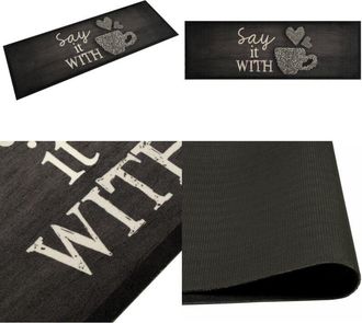 vidaXL Vidaxl - Tapis de cuisine lavable imprimé tasse noir 60x180 cm velours - Tapis De Cuisine - Tapis Absorbant - Tapis Décoratif - Tapis Noir - Tapis