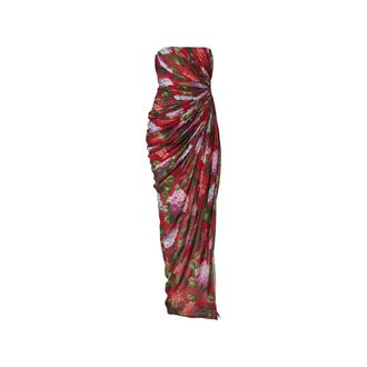 Carolina Herrera Femme, Robes, Multicolore, Taille: 38 FR Robe en mousseline drap&eacute;e imprim&eacute; hortensia