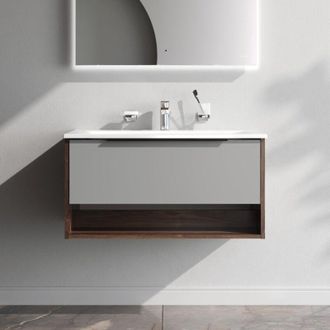 AM.PM Meuble de Salle de Bain avec lavabo suspendu Meuble Sous Vasque Blanc Brilliant avec 1 tiroir ouvert niche 80 cm