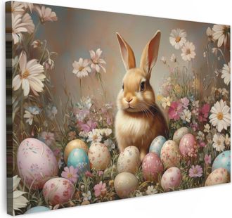 MuchoWow &copy; Bilder Gro&szlig; 120x80 cm XXL Wohnzimmer Deko Modern Wandbild Kunstdruck auf Leinwand Bild Schlafzimmer &uuml;ber Bett Room Decor Geschenke Osterhase - Fr&uuml;hl