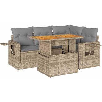 vidaXL 5-tlg. Garten-Sofagarnitur mit Kissen Beige Poly Rattan Vidaxl