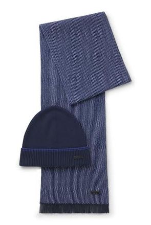 BOSS Hommes Hernesto SET Coffret cadeau avec bonnet et &eacute;charpe en maille de laine et coton