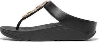 FitFlop Womens Fino Crystal-Chain Leather Toe-Post Sandals, Noir, 41 EU