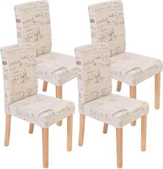 Mendler Mendler - Lot de 4 chaises de s&eacute;jour Littau, tissu words fabric, pieds clairs