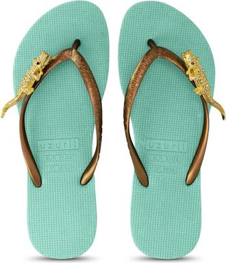 UZURII Slipper & Pantoletten - Zehentrenner Gold Crocodile Switch - Gr. 35,5 (EU) - in Gr&uuml;n - f&uuml;r Damen