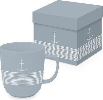 ppd Kaffeetasse Anker Blau Matt 350ml Teetasse Cappuccinotasse Kaffee-Tasse Porzellantasse Henkeltasse Porzellan-Tasse Tee-Tasse Bone China Porzellan