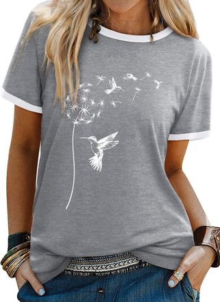 Dresswel Damen Pusteblume T-Shirt Retro L&ouml;wenzahn Druck Rundhals Kurzarm Tee Shirts Sommer Tops Oberteile f&uuml;r Frauen