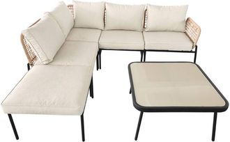Sweeek Salon de jardin dangle en acier et cordes beige TALIA. 5 personnes