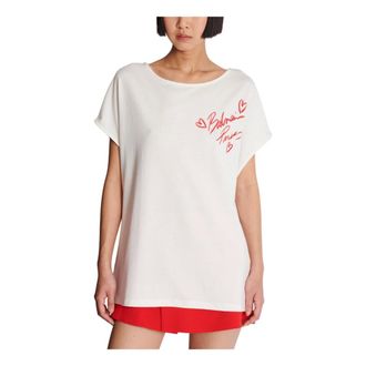 Balmain T-shirt Manches Courtes Logo Rouge &agrave; L&egrave;vres - Femme - Tops - Blanc - Taille: 38 FR