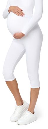 Be Mammy 3/4 Umstandsleggings Kurz aus Baumwolle Bequeme und blickdichte Schwangerschaftsleggings Umstandsmode BE20-229 (Weiß, 3XL)