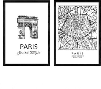 Nacnic Pack Poster Paris -Bow Triumph. Blätter mit Denkmälern von Städten. A4-Format