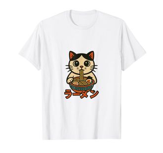Hello Kitty Niedliche Katze mit Ramen Schale im japanischen Cartoon Stil T-Shirt