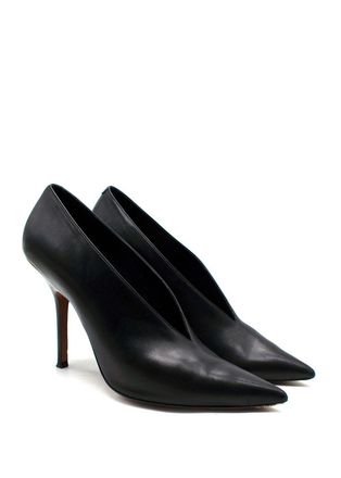 Celine Pheobe Philo Black Leather V Neck Pumps Size 40