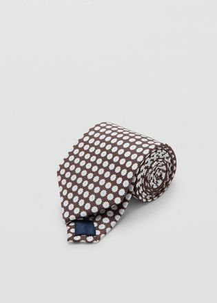 Mango Cravate 100 % soie imprim&eacute; fleurs marron - Homme - Taille unique - MANGO MAN