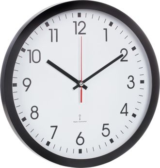 TFA Dostmann Analoge Funk-Wanduhr, 60.3522, mit Sekundenzeiger, Glasabdeckung, großes Ziffernblatt, 30cm Durchmesser (Schwarz)