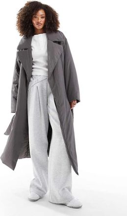 Asos Manteau long matelassé épuré - Anthracite-Rouge