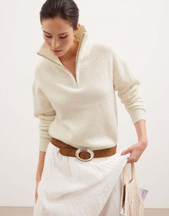 NA-KD pull zipp&eacute; en m&eacute;lange de laine blanc cass&eacute;