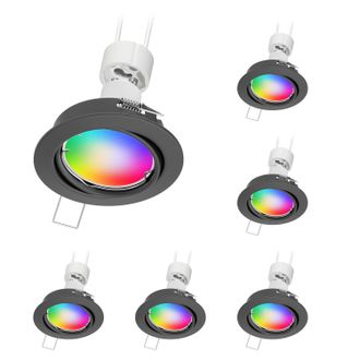 LEDs Com 6 St&uuml;ck Decken-Einbaustrahler FERE Einbaurahmen anthrazit matt schwenkbar, inkl. Smart Home RGBW GU10 LED Lampe, 473lm