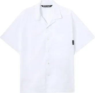 Palm Angels Homme, Chemises, Blanc, Taille: XL B Curved Logo Bowling Shirt