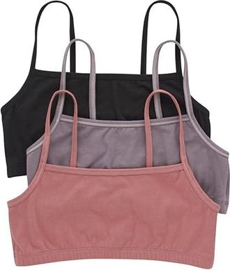 Hanes Cropped Bralette, Breathable Pullover Bra, Crop Top, Solid Or Assorted, 3-Pack Soutien-Gorge, Opaque, Noir/Figue &eacute;pic&eacute;e/Rouge Terra, XS (Lot de 3) Fem