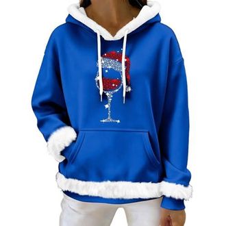Generic Pull de No&euml;l 2025 pour femme - Grande taille - Haut &agrave; manches longues - Doux et ample - Confortable - Chaud - Cordon de serrage - Sweat &agrave; capuche de N