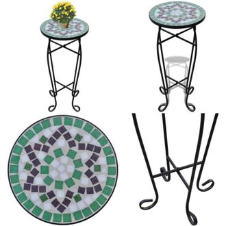 vidaXL Beistelltisch Mosaik Gr&uuml;n und Wei&szlig; - Blumentopf - Gartentisch - Pflanzenstand - Dekoration - Outdoor M&ouml;bel - Home & Living