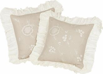 Loberon Kissenhülle 2er Set Clarissa, liebevolle Blütenstickerei, hübscher Rüschensaum, Romantik-Look, Kissenbezug, Wohntextilien, Wohn-Accessoires, Baumwolle