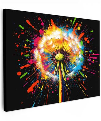 MuchoWow &copy; Bilder 70x50 cm Wohnzimmer Deko Modern Wandbild Kunstdruck auf Leinwand Bild Schlafzimmer &uuml;ber Bett Room Decor Geschenke L&ouml;wenzahn - Graffiti - Bunt