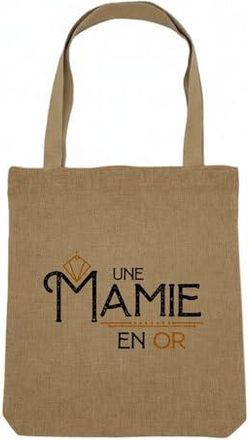Fabulous Sac Shopping Tote Bag Aspect Lin - Une Mamie en Or Grand-M&egrave;re Amour Famille - Sac de Courses Toile Epaisse 360g Beige Naturel Cabas Port&eacute; Epaule Solid