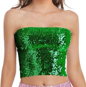 Generic Haut &agrave; paillettes arc-en-ciel pour femme - Haut tube &agrave; paillettes pour femme - Couleur unie - Tunique brillante d&eacute;contract&eacute;e - Corset scintillant - Ha