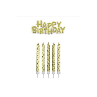 PME Kerzen mit Schild Happy Birthday, gold, 1,5 x 9,1 x 17,6 cm