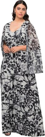 Ulla Popken Damen Flügelärmel und Print Kleider, schwarz, 54-56