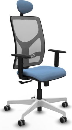 Piqueras y Crespo B&uuml;rostuhl, blau, mit 1D-Armlehnen, h&ouml;henverstellbarer Lendenwirbelst&uuml;tze und festem Kopfteil, ausgestattet mit 3 Positionen und Schneideschaum, Grau/H