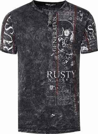 Rusty Neal T-Shirt Herren S - 3XL Kurzarm Rundhals Henley-Knopfleiste Seitliche Front Prints Tshirt Verwaschen 294, Farbe:Anthrazit, Gr&ouml;&szlig;e S-3XL:S