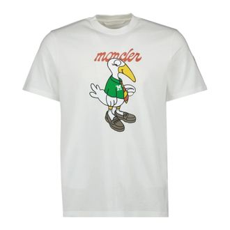 Moncler Logo Mascotte T-Shirt- Rundhalsausschnitt Kurzarm - - Tops - Herren - Wei&szlig; - S