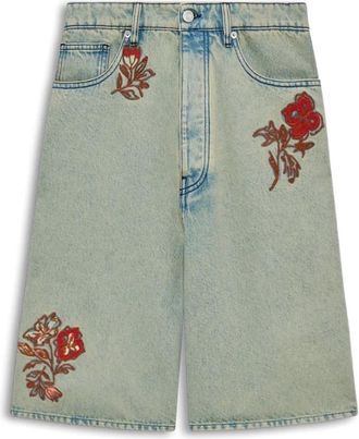 Dr&ocirc;le de Monsieur Homme, Shorts, Bleu, Taille: L Short Jean Brod&eacute; Fleurs
