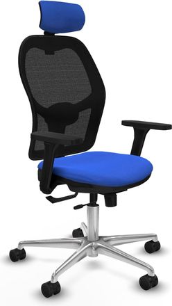 Piqueras y Crespo Ergonomischer Computerstuhl mit 3D-Armen, h&ouml;henverstellbare Lendenwirbelst&uuml;tze und h&ouml;henverstellbares Kopfteil, Schwarz / Blau