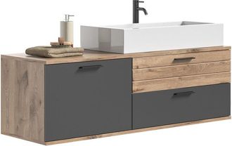 ebuy24 Mason Waschbeckenunterschrank 140cm 1 Tür, 2 Schubladen grau,Eiche dekor